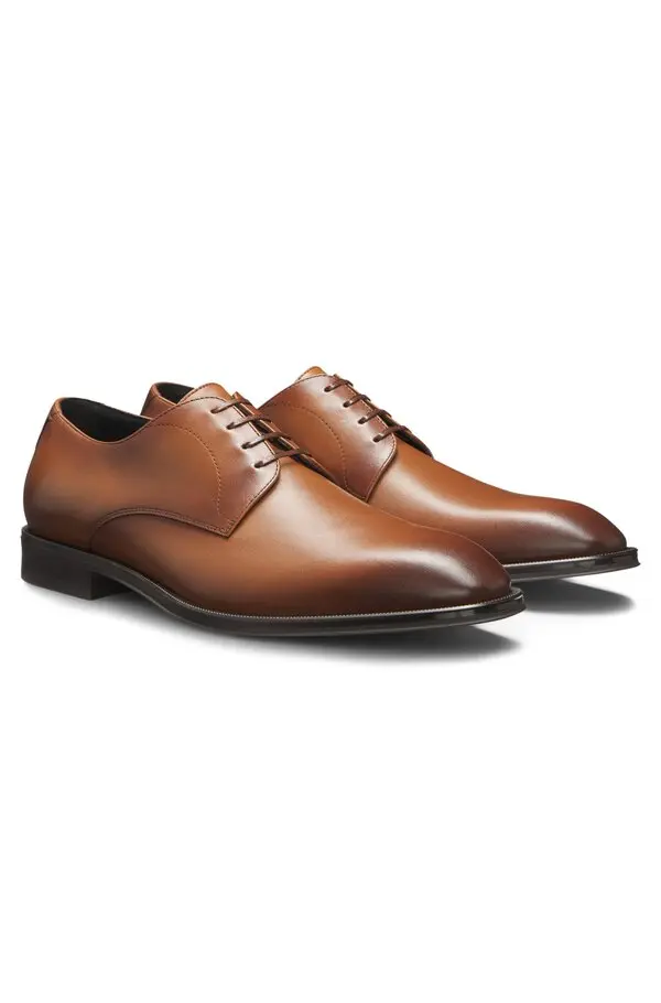 BOSS Stitching-detail Derby Shoes In Leather - Brown