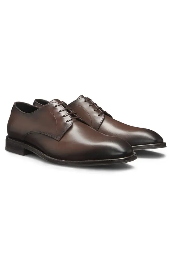 BOSS Stitching-detail Derby Shoes In Leather - Dark Brown