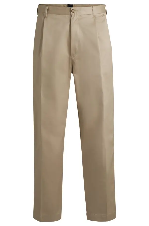 BOSS Relaxed-fit Trousers In Cotton Twill - Light Beige