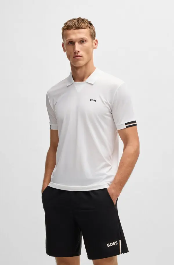 BOSS Stretch-mesh Polo Shirt With Modern Placket - White