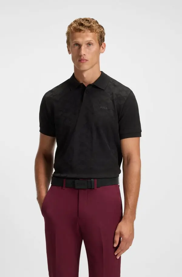 BOSS Cotton Polo Shirt With Circle Jacquard - Black