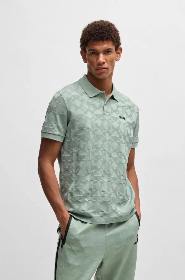 BOSS Cotton Polo Shirt With Circle Jacquard - Light Green
