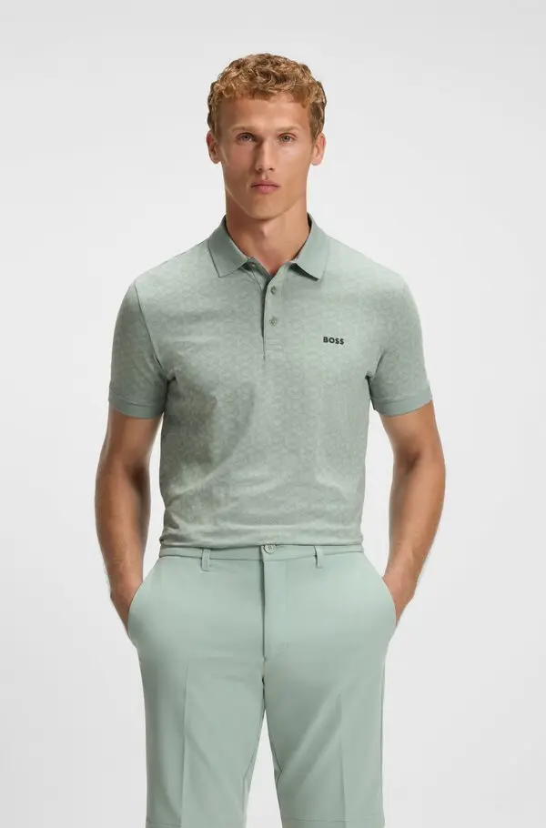 BOSS Paddy Polo Shirt In Stretch Cotton With Printed Pattern - Light Green