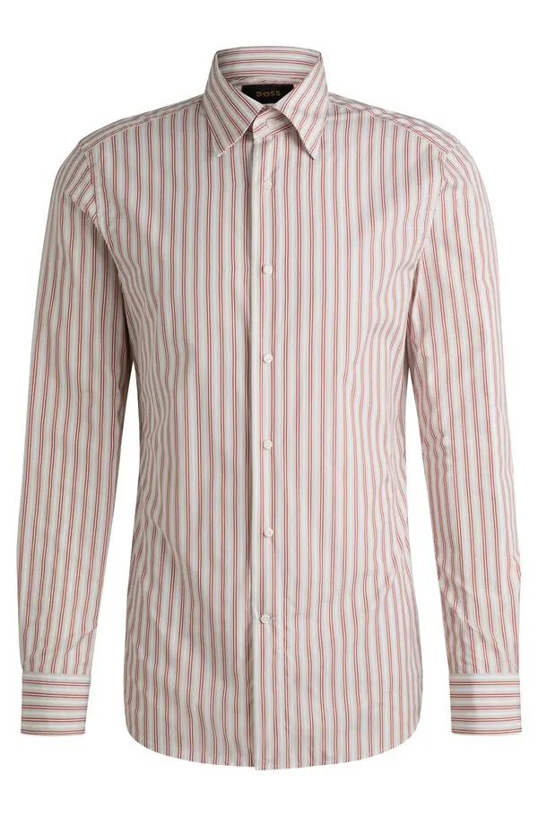 BOSS Slim-fit Shirt In Striped Italian-made Cotton - Red