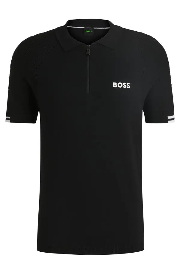 BOSS Active Slim-fit Knit Polo With Moisture Management - Black