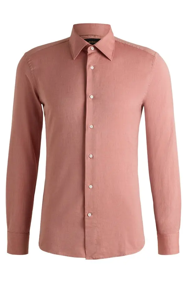 BOSS Slim-fit Shirt In Italian-made Cotton-cashmere Twill - Light Orange
