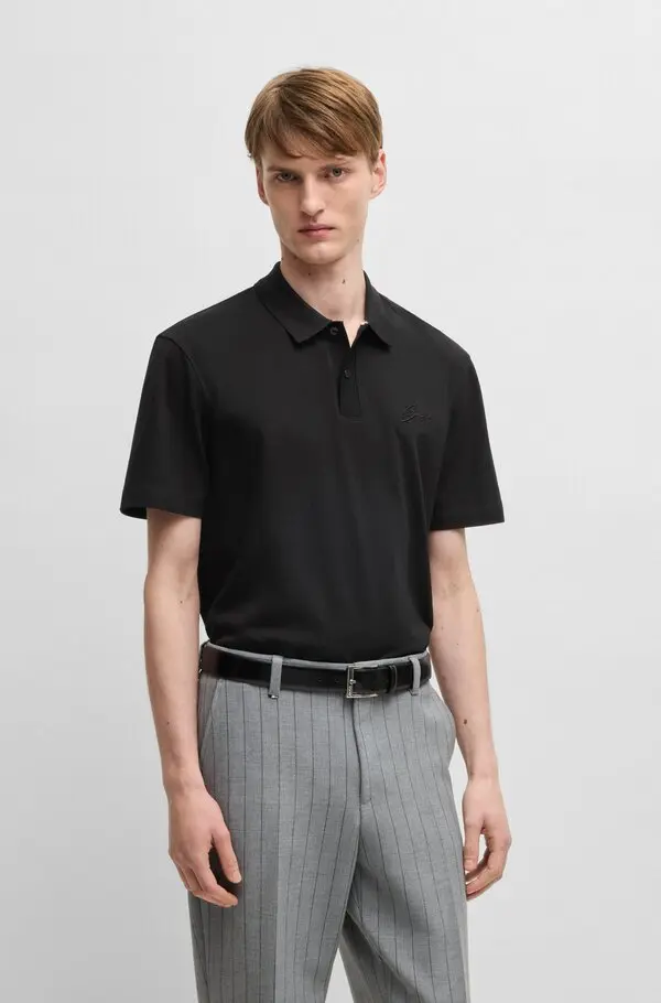 BOSS Mercerized-cotton Polo Shirt With Script Logo - Black