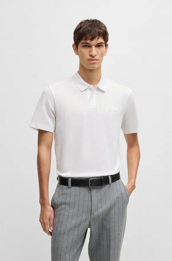 BOSS Mercerized-cotton Polo Shirt With Script Logo - White