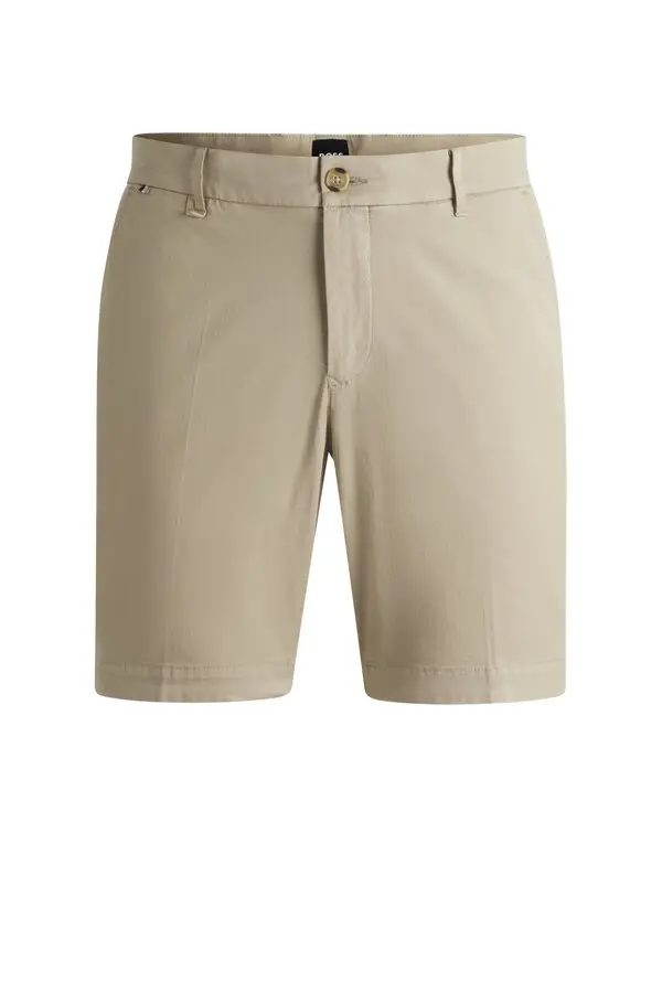BOSS Slim-fit Shorts In Stretch-cotton Twill - Light Beige