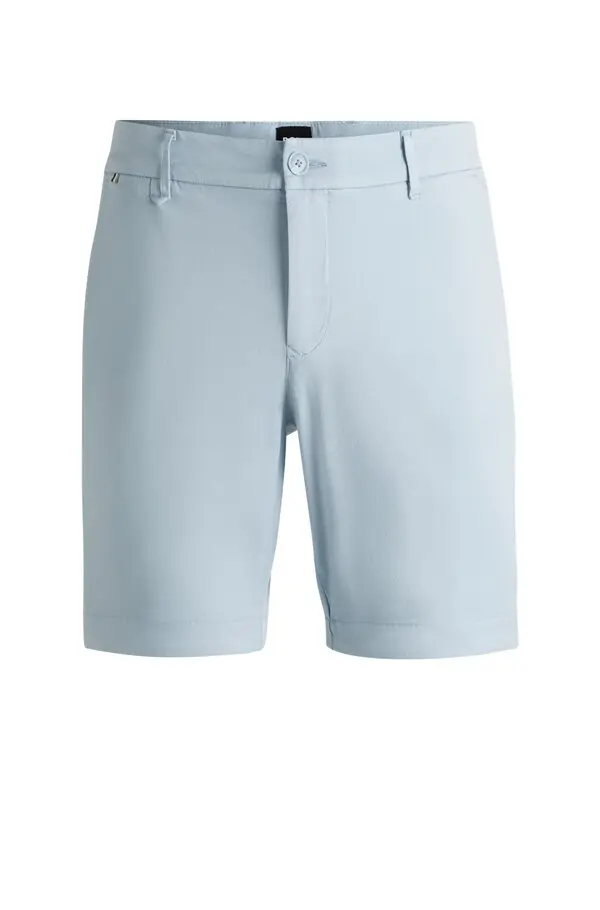 BOSS Slim-fit Shorts In Stretch-cotton Twill - Light Blue