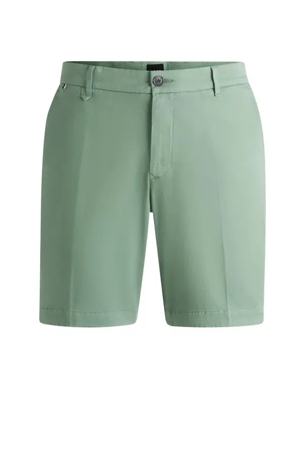 BOSS Slim-fit Shorts In Stretch-cotton Twill - Light Green