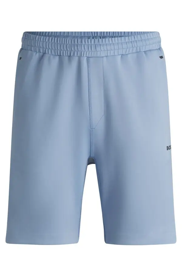 BOSS Reflective-logo Shorts In Quick-dry Fabric - Light Blue