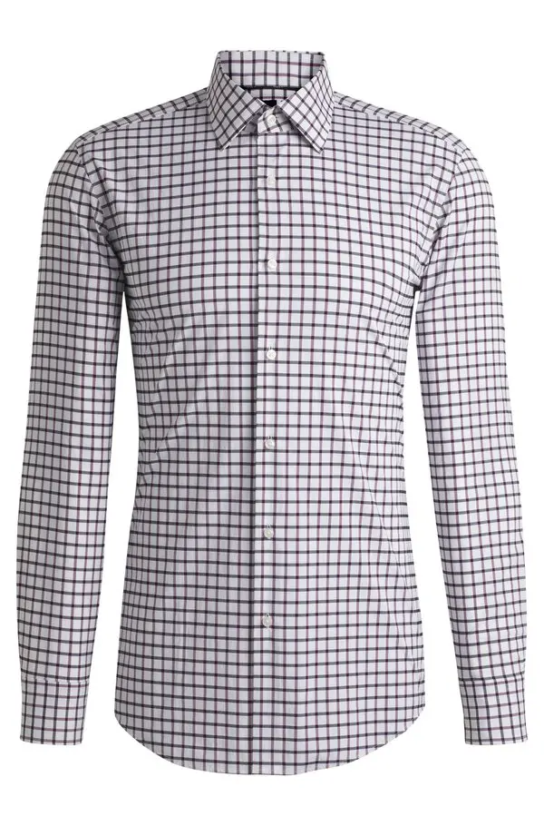BOSS Slim-fit Shirt In Checked Performance-stretch Material - Pink