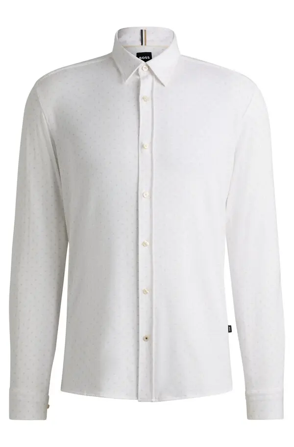 BOSS Slim-fit Shirt In Printed Stretch-cotton Jersey - White