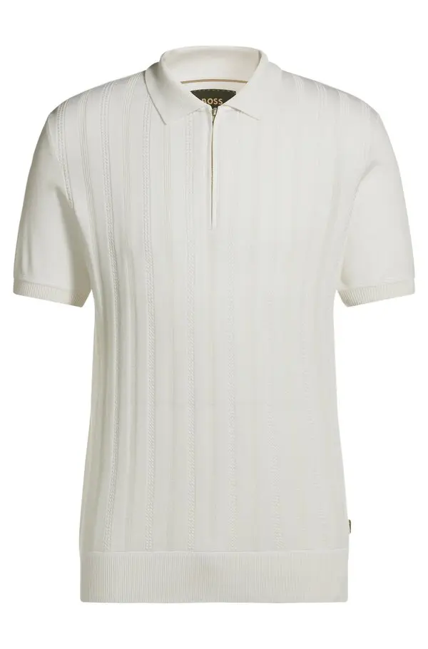 BOSS Cotton-silk Knit Polo With Cabled Front