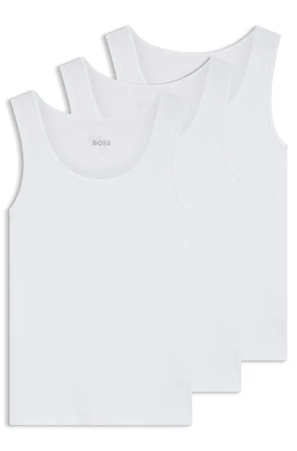 BOSS Three-pack Of Embroidered-logo Tank Tops In Cotton - White