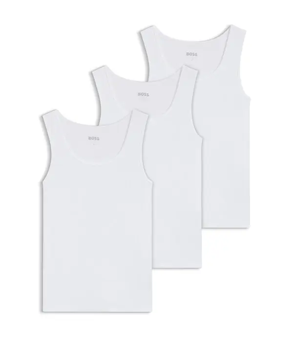 BOSS Three-pack Of Cotton Tank Tops With Embroidered Logo - White