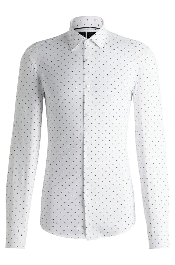 BOSS Slim-fit Shirt In Printed Performance-stretch Material - Blue
