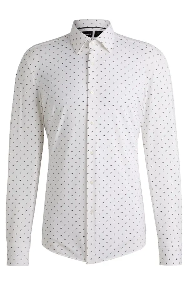 BOSS Slim-fit Shirt In Printed Performance-stretch Material - Pink