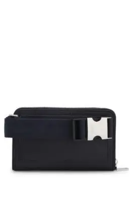 BOSS Italian Leather Crossbody Bag With Embossed Logo