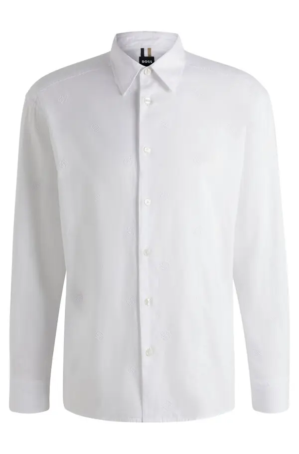 BOSS Relaxed-fit Cotton Shirt With Embroidered Double B Monograms - White
