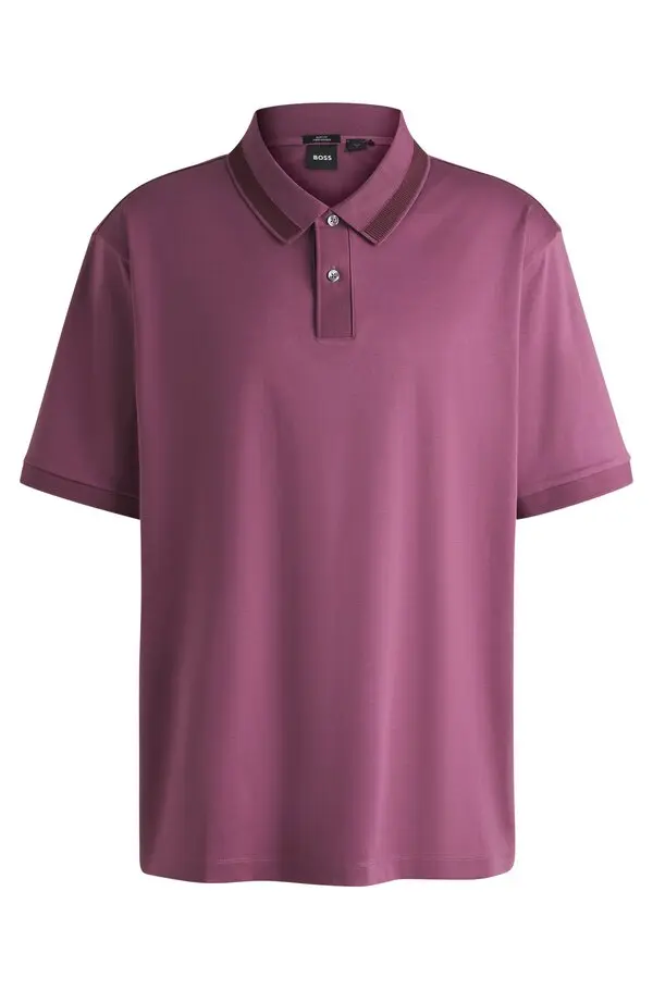BOSS Mercerized-cotton T-shirt With Contrast Collar Band - Purple