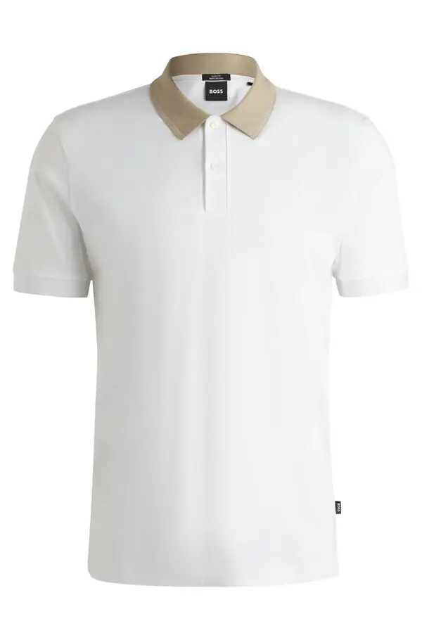 BOSS Mercerized-cotton T-shirt With Contrast Collar Band - White