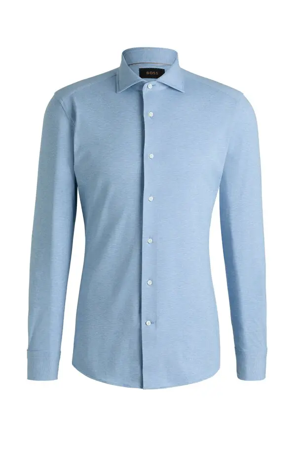 BOSS Slim-fit Shirt In Italian-made Cotton - Turquoise
