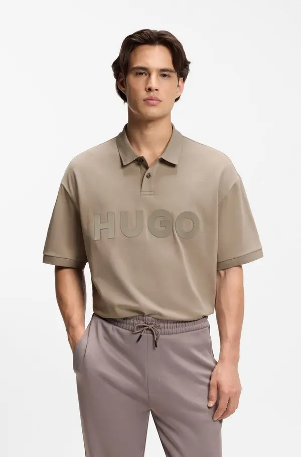 Hugo Oversize-fit Polo Shirt In Cotton With Tonal Logo - Light Brown