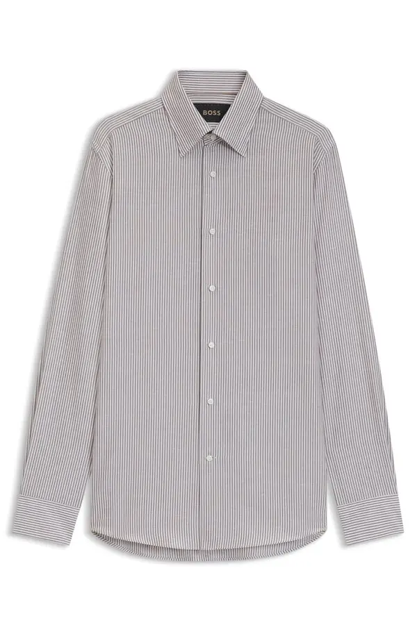 BOSS Slim-fit Shirt In Striped Cotton, Linen And Silk - Light Beige