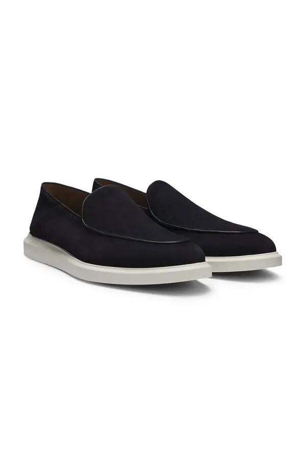 BOSS Suede Loafers With Logo Details - Dark Blue