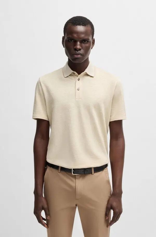 BOSS Knit Polo Shirt In Cotton And Linen - Light Beige