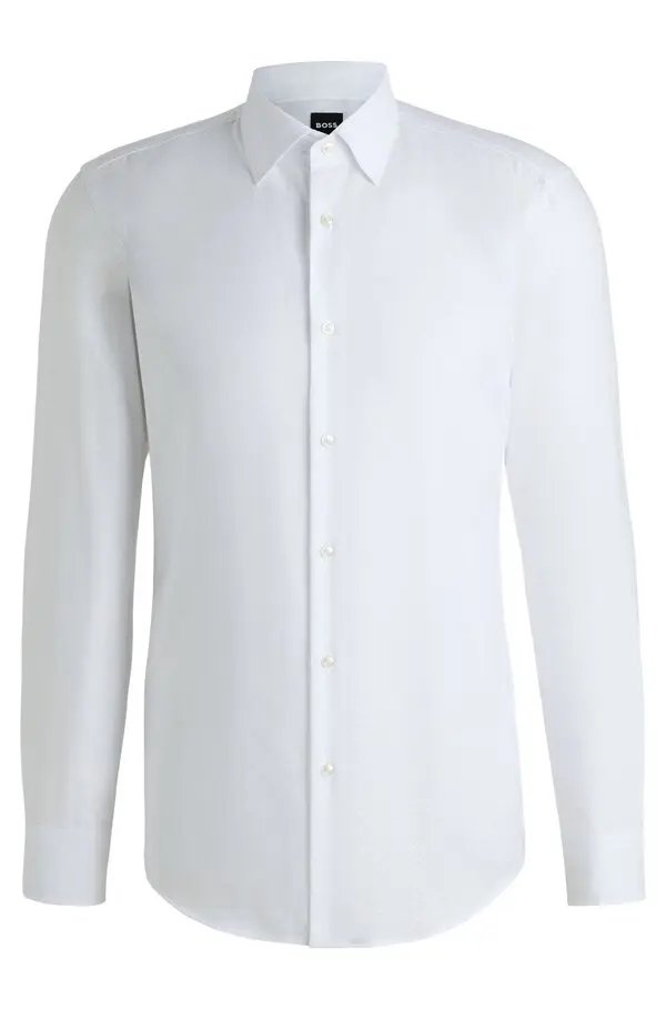 BOSS Slim-fit Shirt With Leaf Jacquard - White
