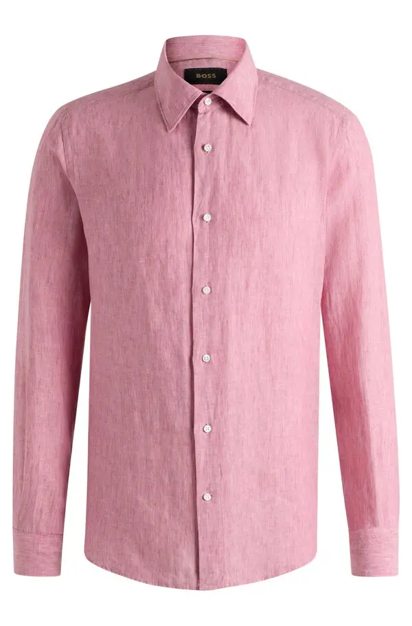 BOSS Slim-fit Shirt In Italian Linen - Pink