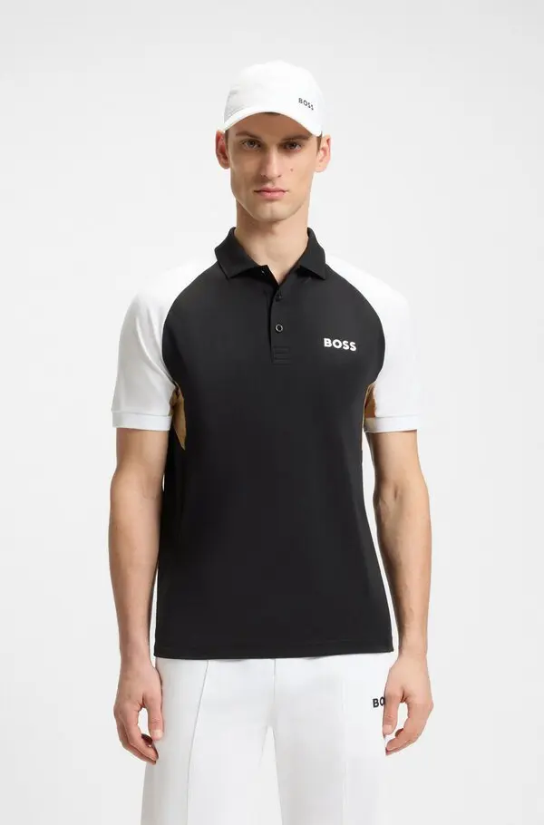 BOSS Active Paddy Color-blocked Polo Shirt With Mesh Inserts - Black