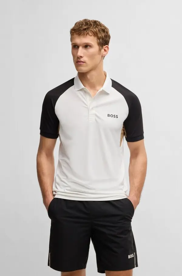 BOSS Active Paddy Color-blocked Polo Shirt With Mesh Inserts - White