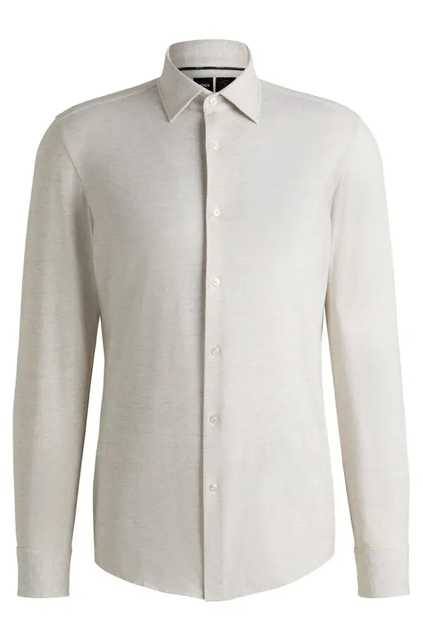 BOSS Slim-fit Shirt In Printed Performance Fabric - Light Beige