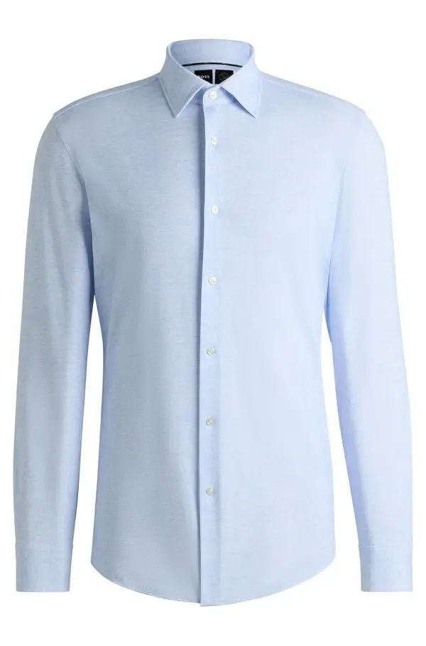 BOSS Slim-fit Shirt In Printed Performance Fabric - Light Blue
