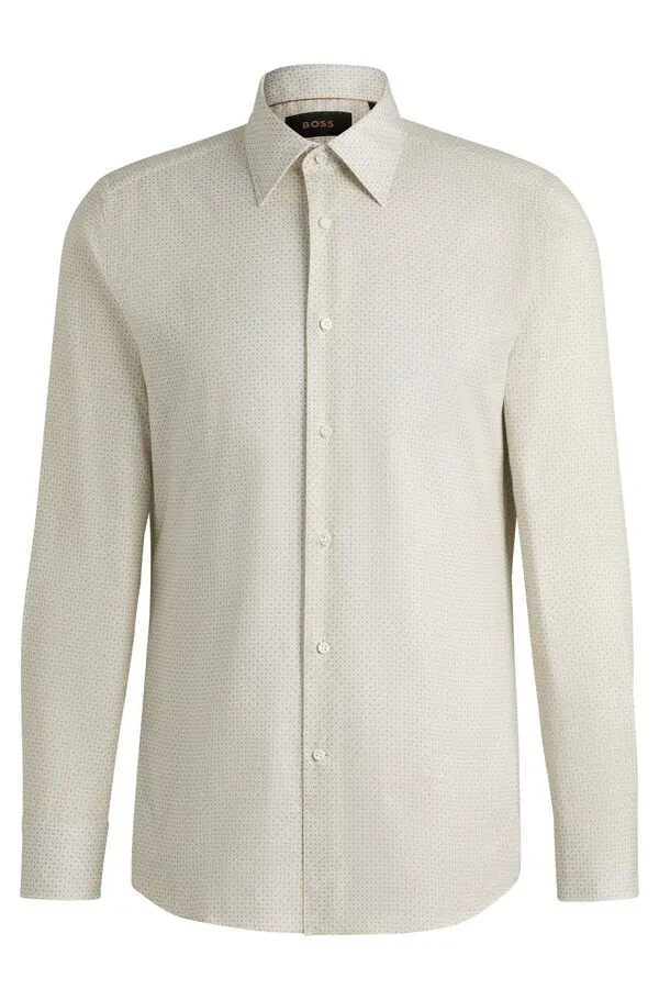BOSS Slim-fit Shirt In Italian-made Printed Cotton - Light Yellow
