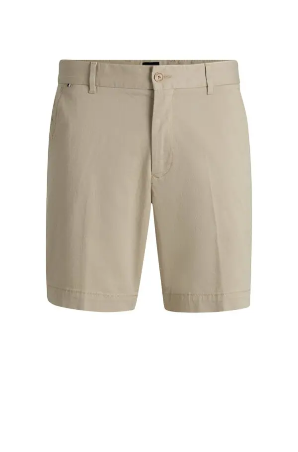 BOSS Slim-fit Shorts In Micro-patterned Stretch Cotton - Light Beige