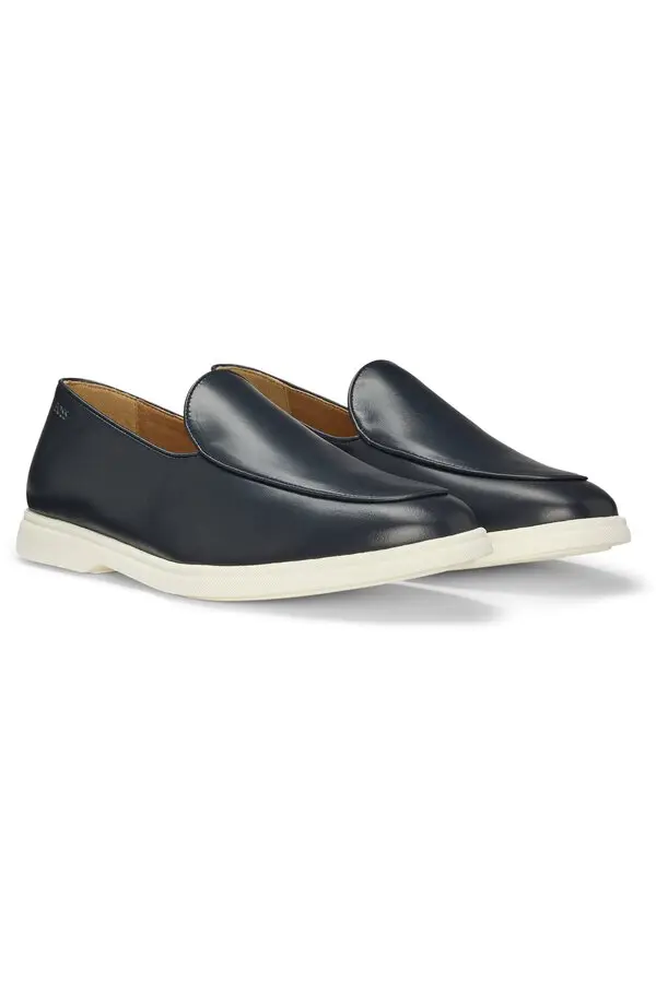 BOSS Nappa-leather Loafers With Contrast Outsole - Dark Blue
