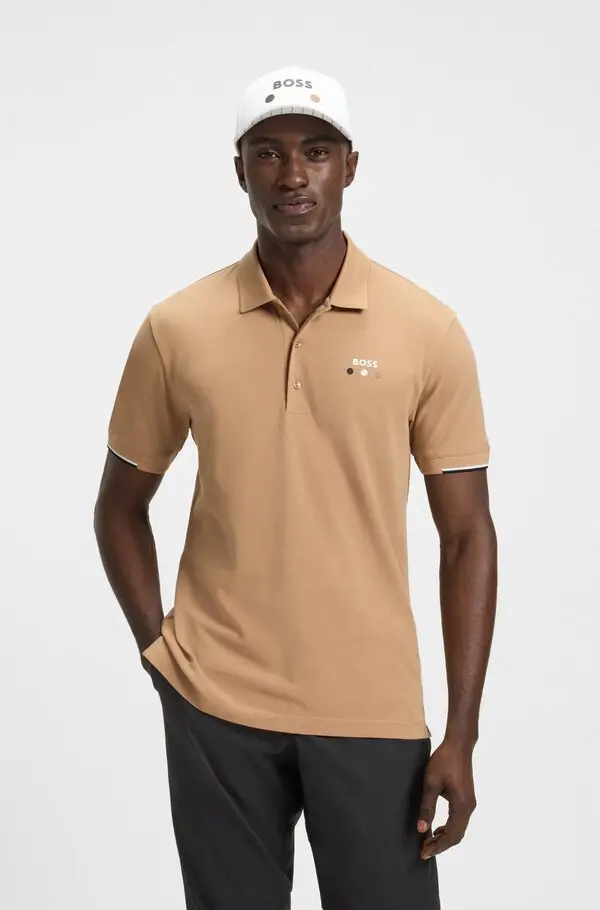 BOSS Active Paddy Mercerized-cotton Polo Shirt With Grid Trims - Beige