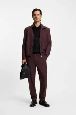 Hugo Slim-fit Jacket In Wool-blend Poplin - Light Brown
