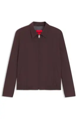 Hugo Slim-fit Jacket In Wool-blend Poplin - Light Brown