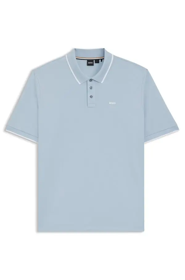 BOSS Cotton-piqué Polo Shirt With Contrast Logo - Light Blue