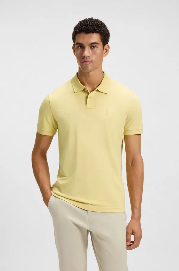BOSS Slim-fit Stretch-cotton Polo Shirt With Logo Patch - Light Yellow