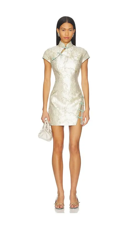 SAU LEE Jada Jacquard Dress - Silver Mint