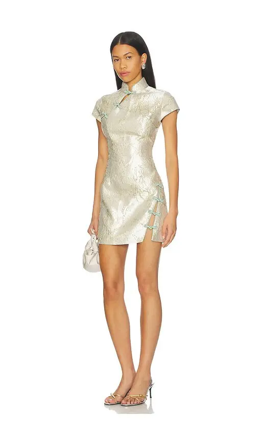 SAU LEE Jada Jacquard Dress - Silver Mint