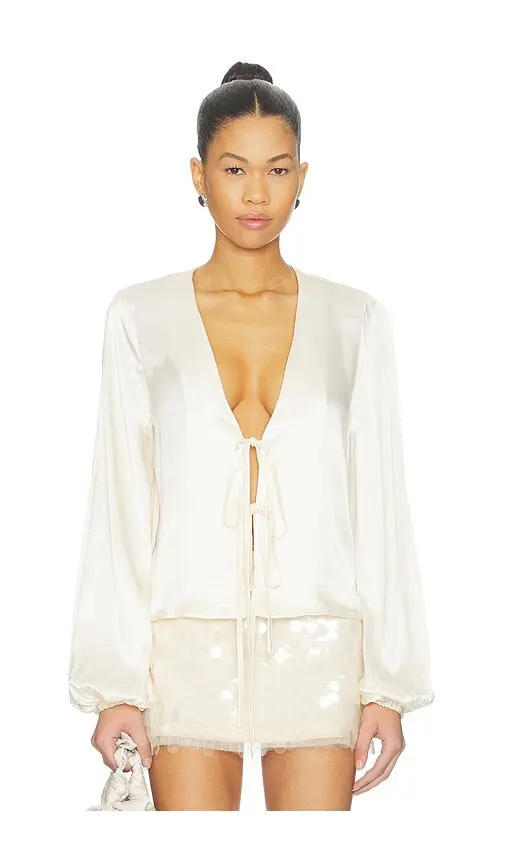 SNDYS. Lucille Tie Front Long Sleeve Top