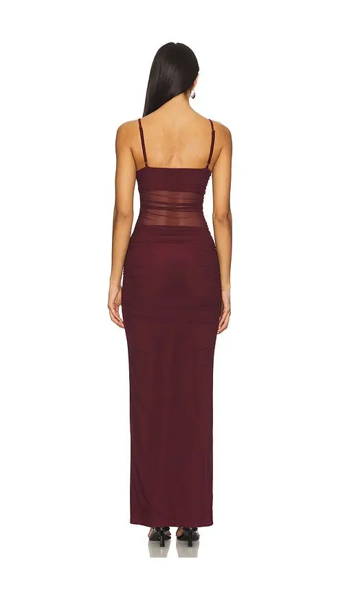 Superdown Maxi Dress With Sheer Torso And Ruching - Plum